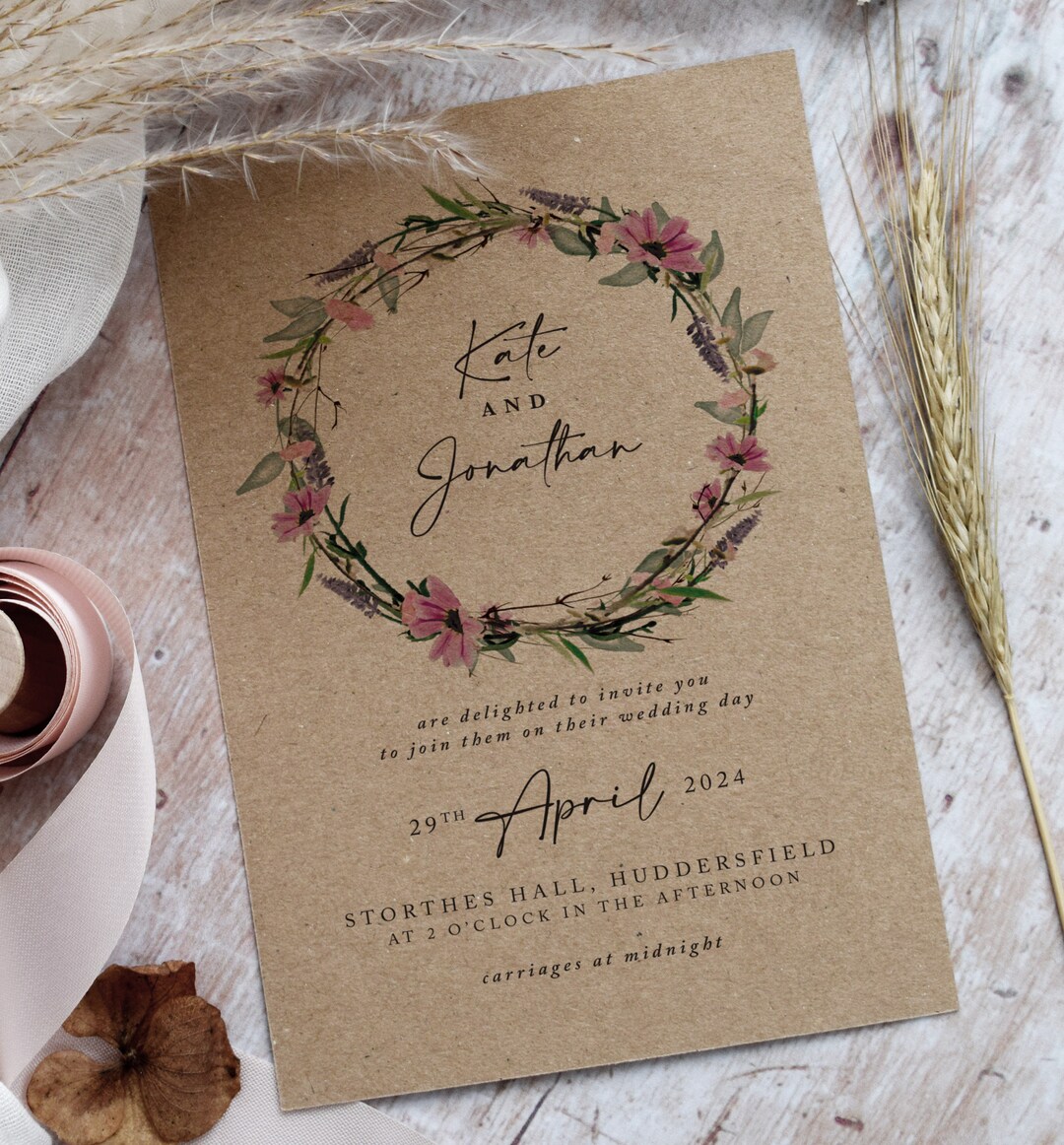 Rustic Wedding Invitations, Kraft Wedding Invite, Wildflower Wedding ...