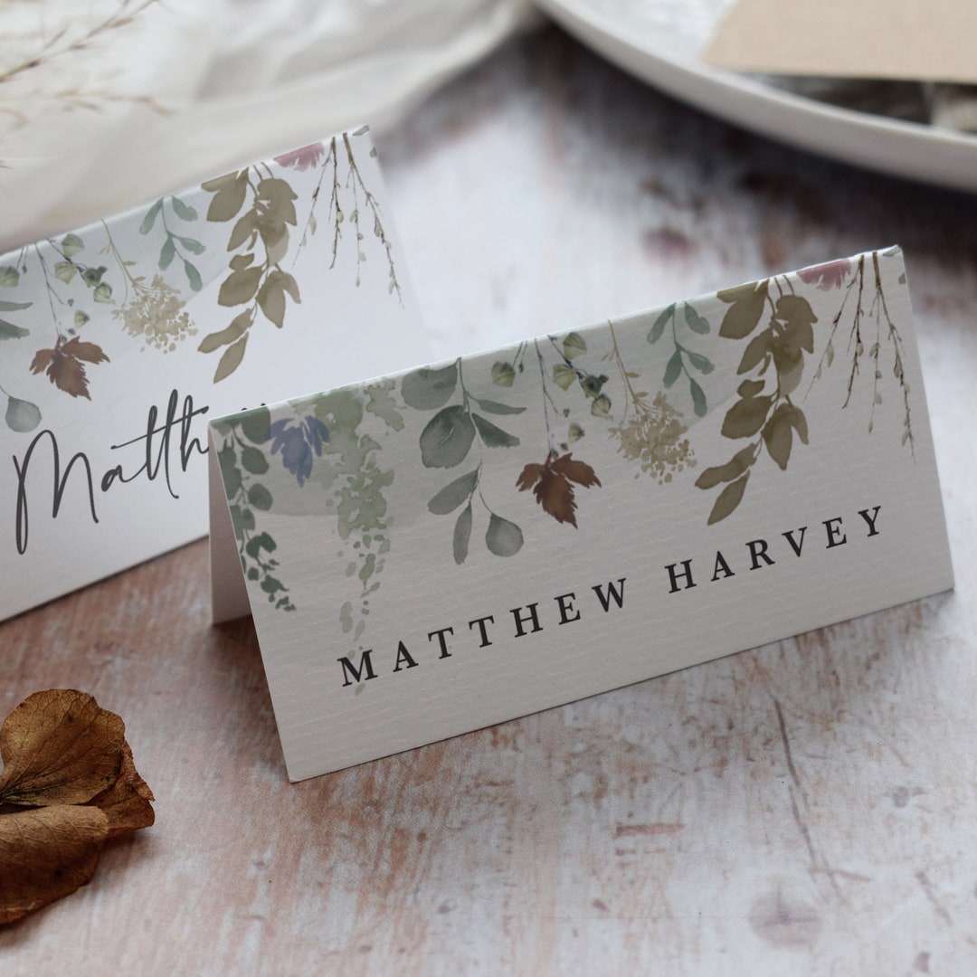 Autumn Leaves Wedding Place Cards, Folded Name Card, Personalised ...