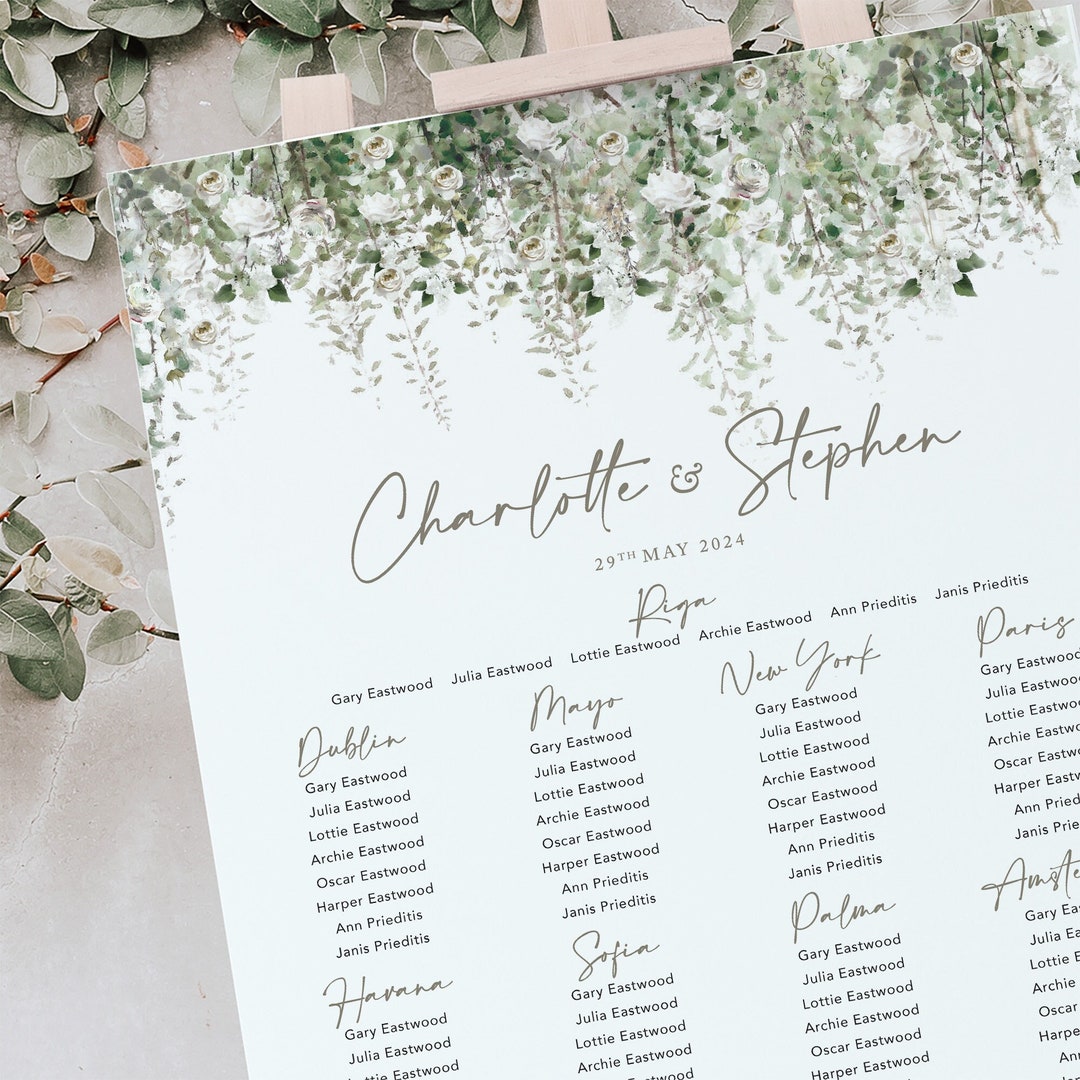Greenery Wedding Table Plan: Eucalyptus, White Roses (design Only & PDF ...