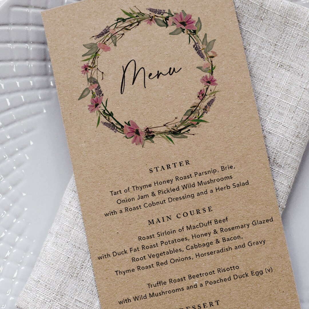 Kraft Wedding Menu, Wedding Menu Card, Menus for Wedding, Wedding ...