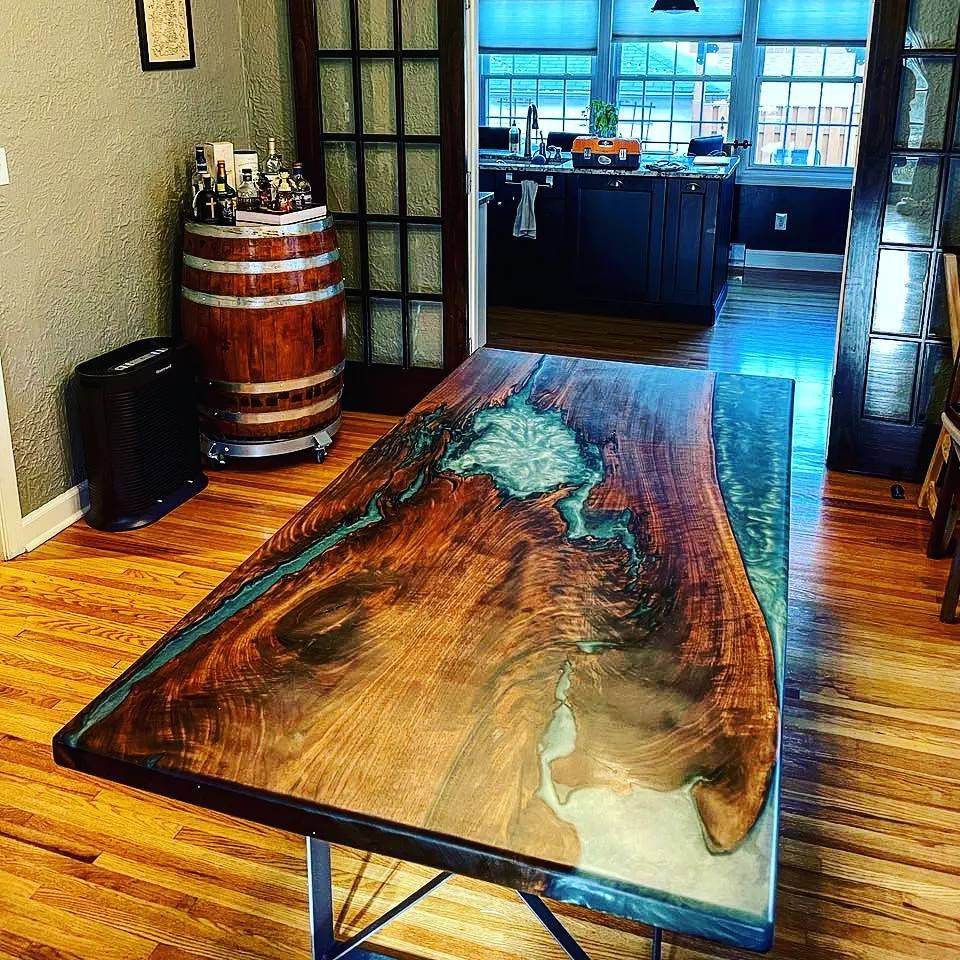 Custom Made Walnut and Epoxy Resin Dining Table. - Etsy