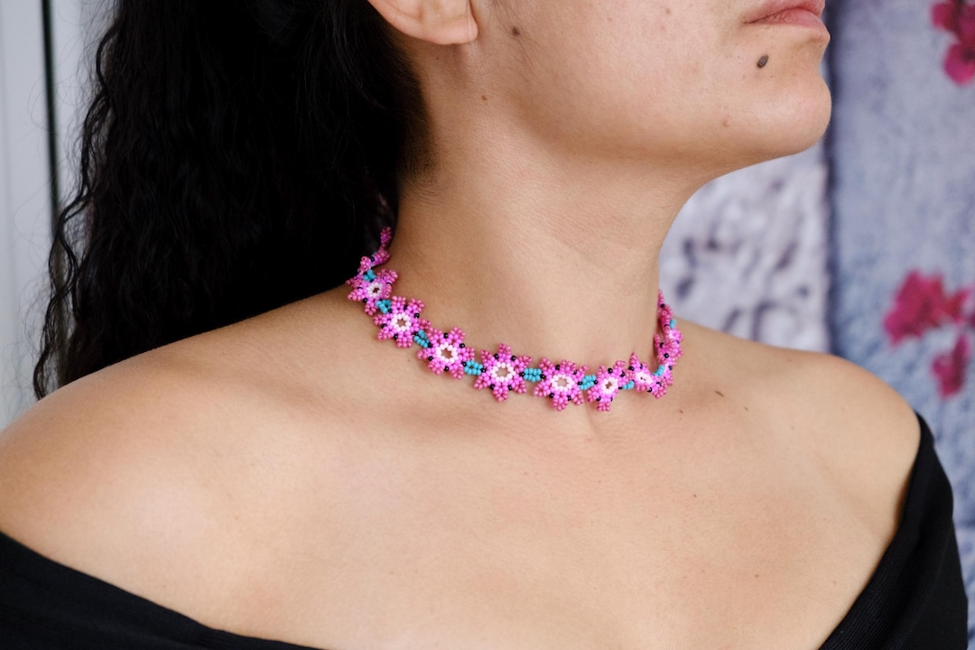 Mexican Huichol Flower Beaded Choker - Etsy