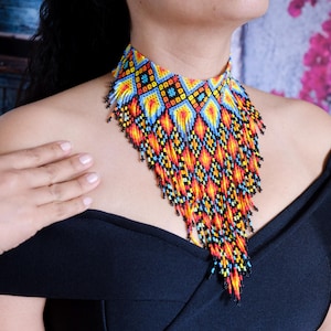 Handmade Beaded Choker Necklace - Traditional Mexican Huichol Style ...