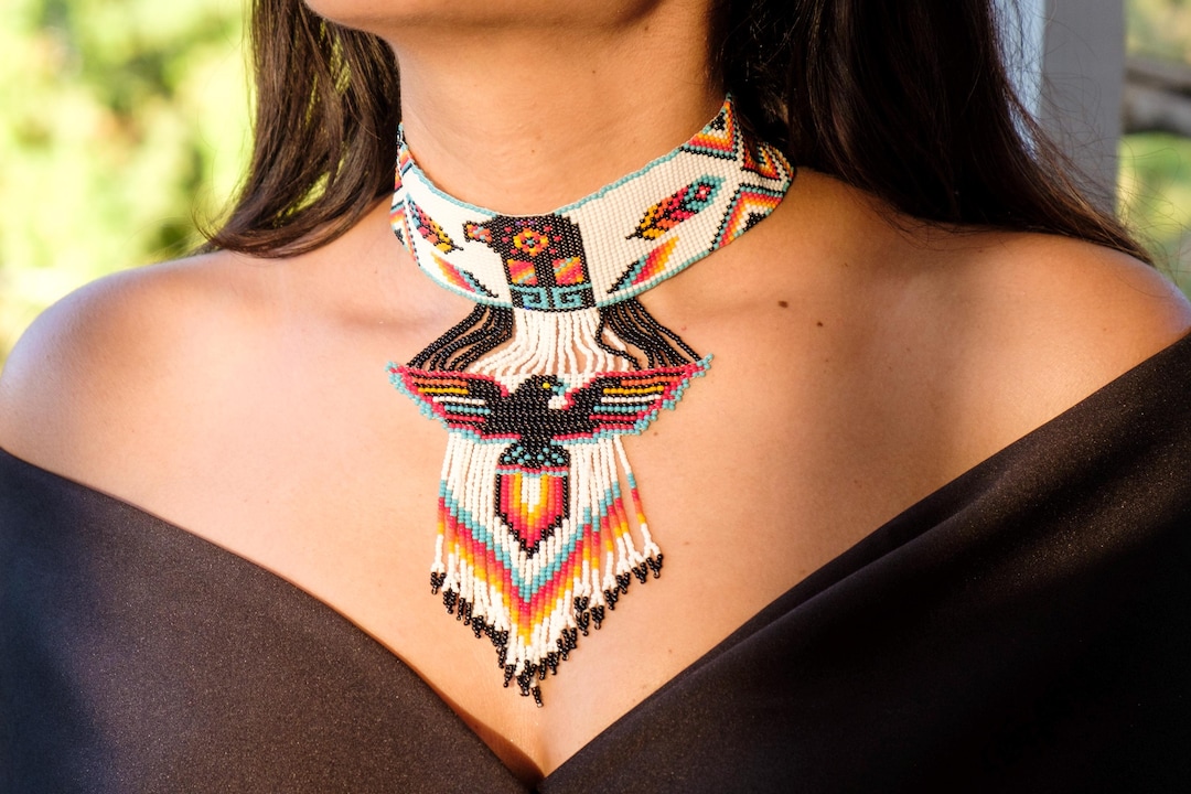 Handmade Beaded Choker Necklace - Traditional Mexican Huichol Style ...