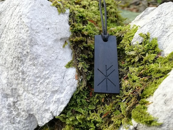 Happiness Rune Ebony Pendant Handmade Wooden Necklace - Etsy
