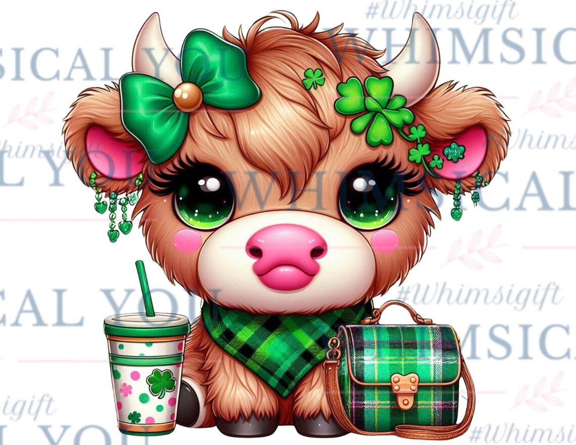 Highland Cow, Heifer Png, St. Patrick’s Day Cow Png, Cow Clover Png, 4 ...