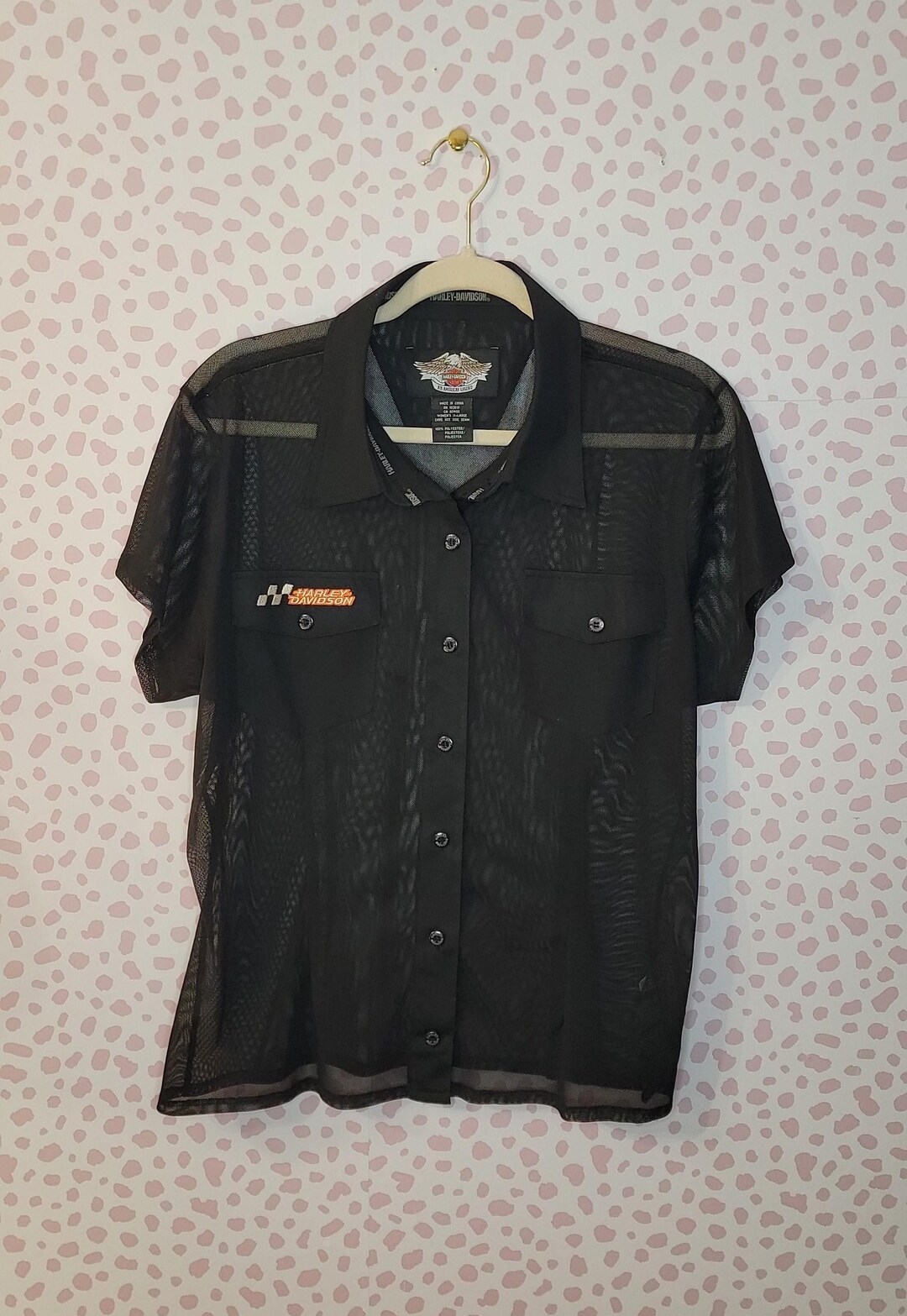 Harley Davidson Mesh Button up Shirt, Women's Size XL, See Through ...