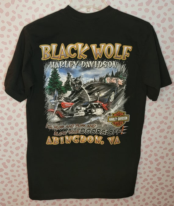 Harley Davidson Motorcycle Black Wolf T-Shirt, Back P… - Gem