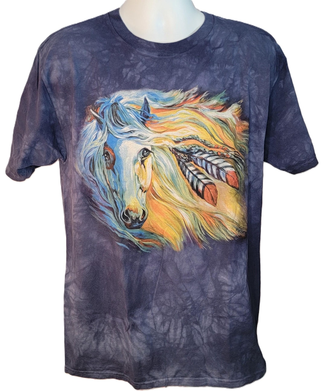War Horse Flowing Mane the Mountain Tee, Blue Dip Dyed, Men's Size ...