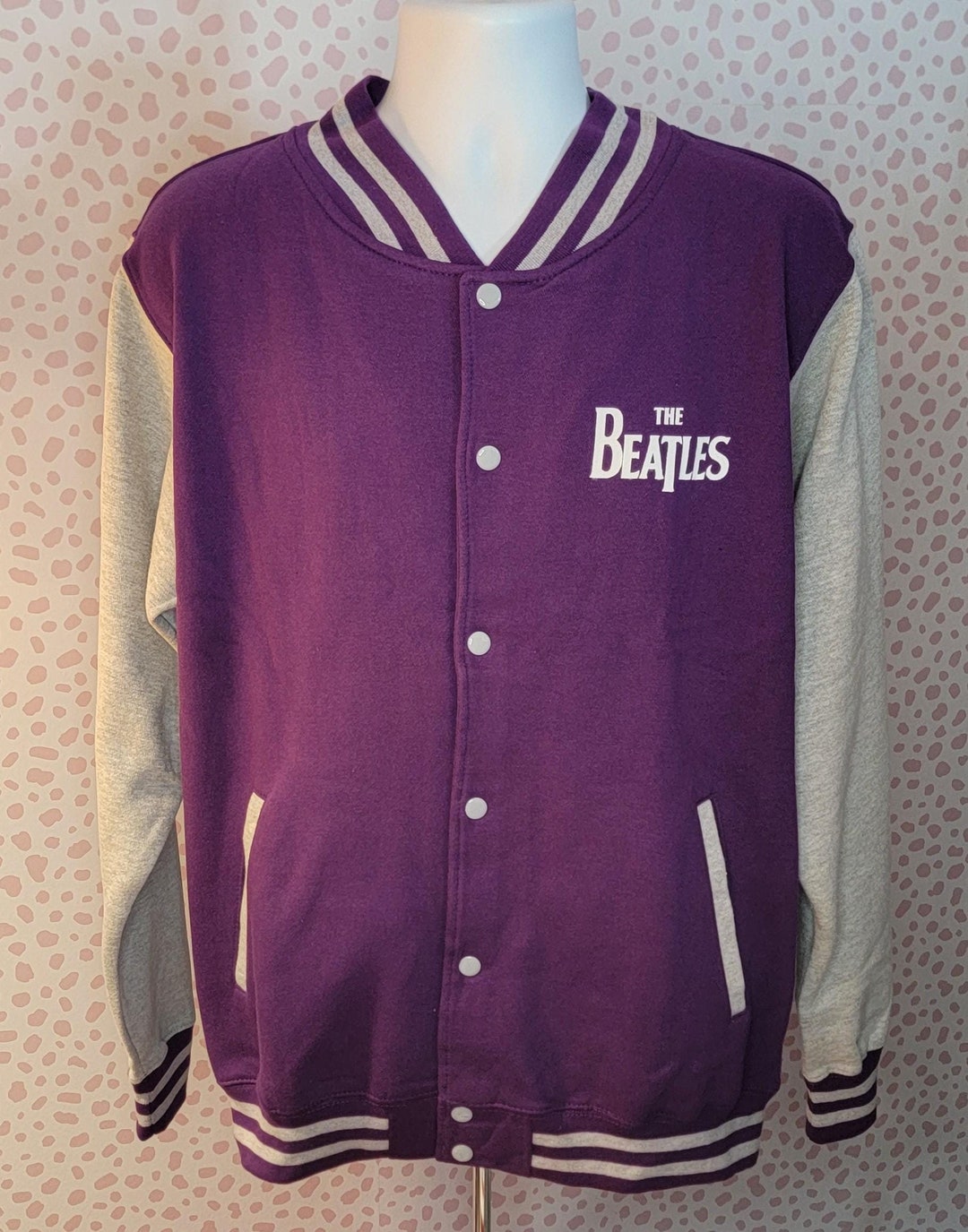 The Beatles Varsity Jacket, Back Print, Men's Size XL, Purple & Gray ...
