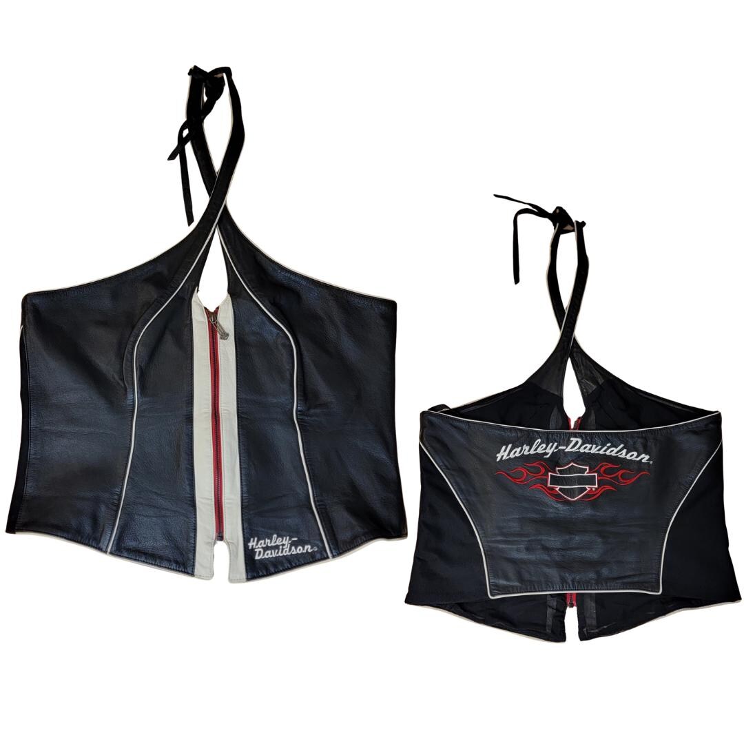 Harley Davidson Genuine Leather Halter, Zips at Front, Ties at Neck ...