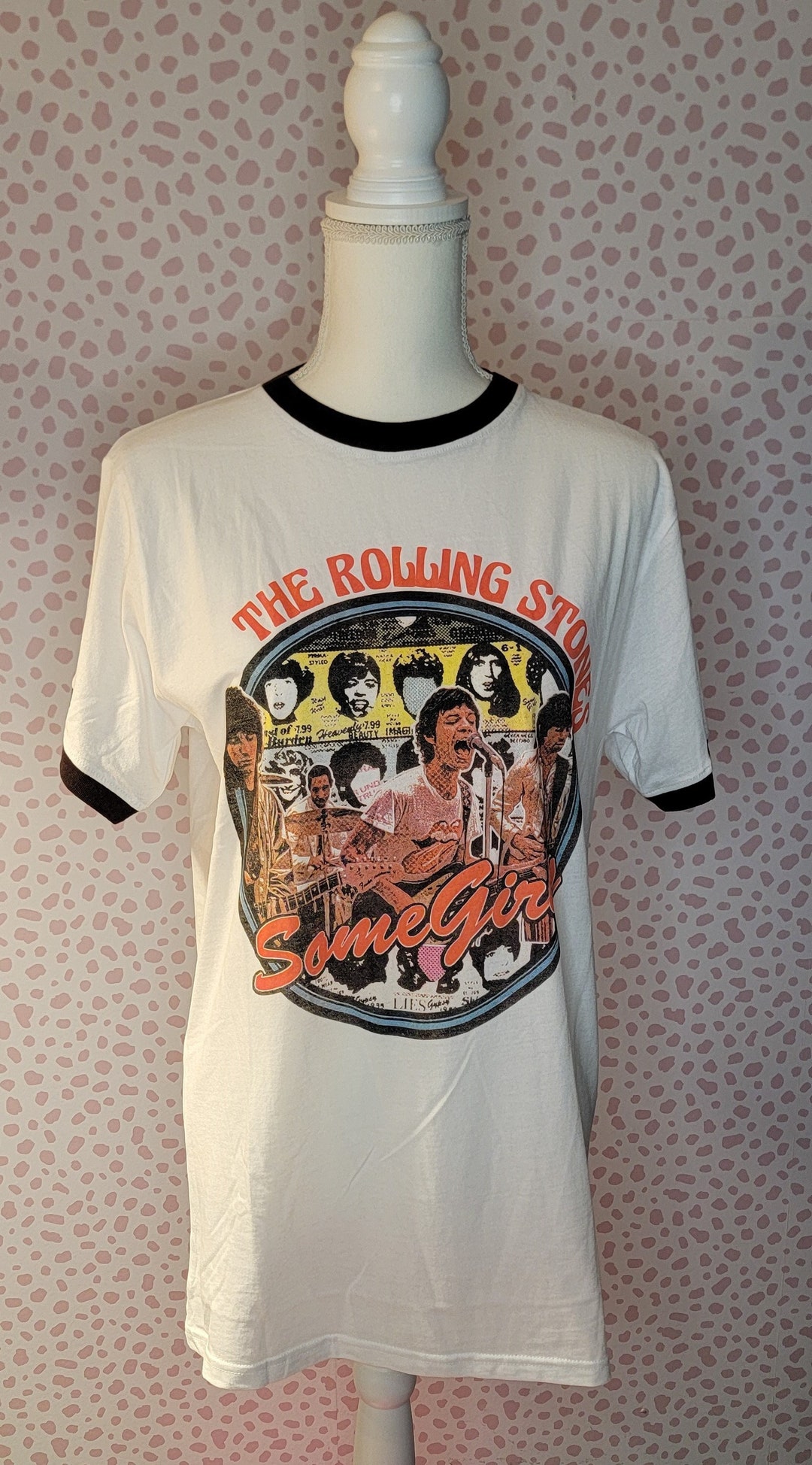 Rolling Stones Some Girls Retro Ringer Tee, White & Brown, High Quality ...