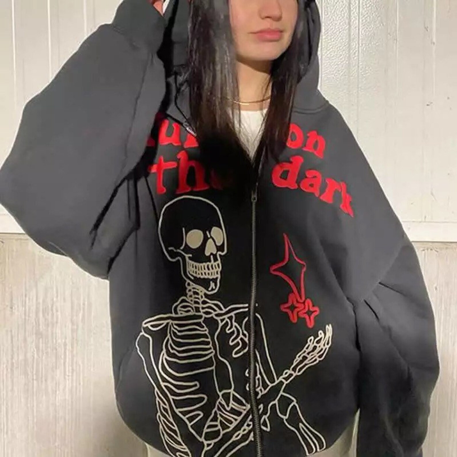 Unisex Streetwear Emo Skeleton Long Sleeves Anime Zip up - Etsy