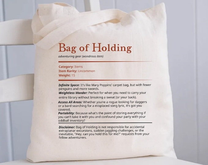 Bag of Holding Custom Zippered Tote Bag - Dnd Bag, Gamer Tote, Gamer ...