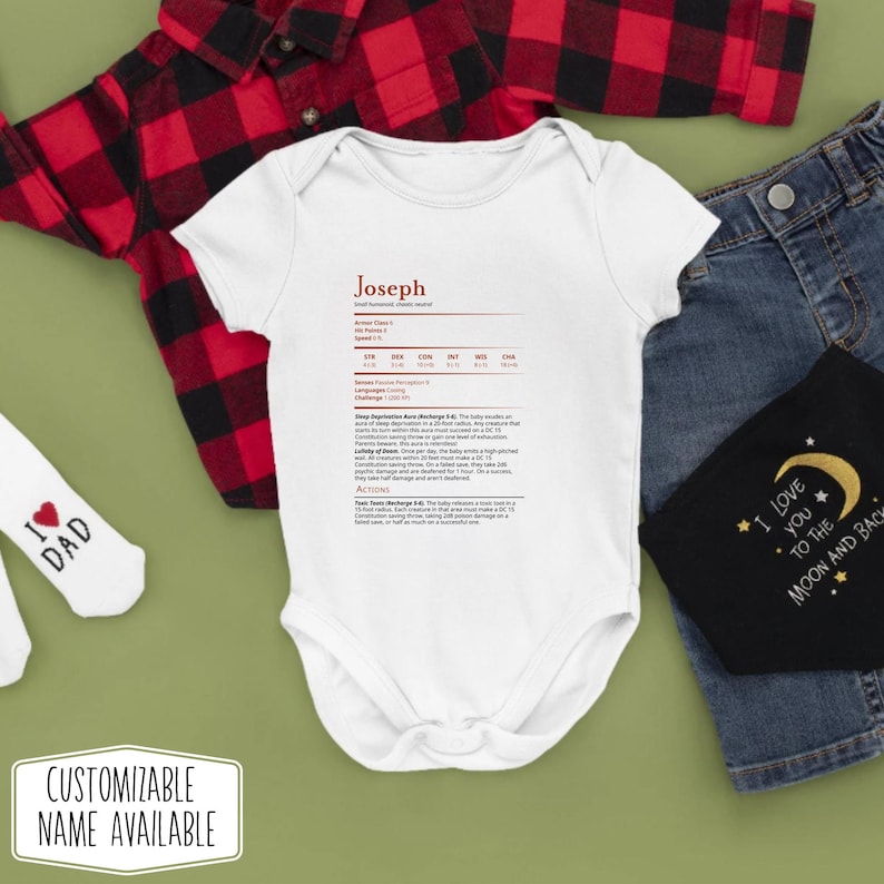 Custom Cute Monster Stat Block Baby Bodysuit for New Parents - Tabletop ...