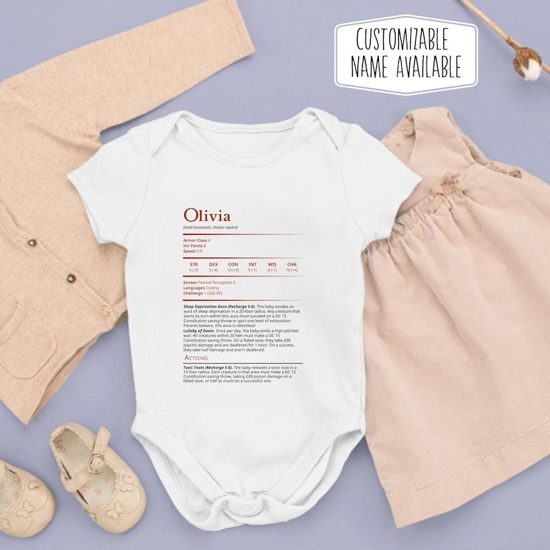 Custom Cute Monster Stat Block Baby Bodysuit for New Parents - Tabletop ...