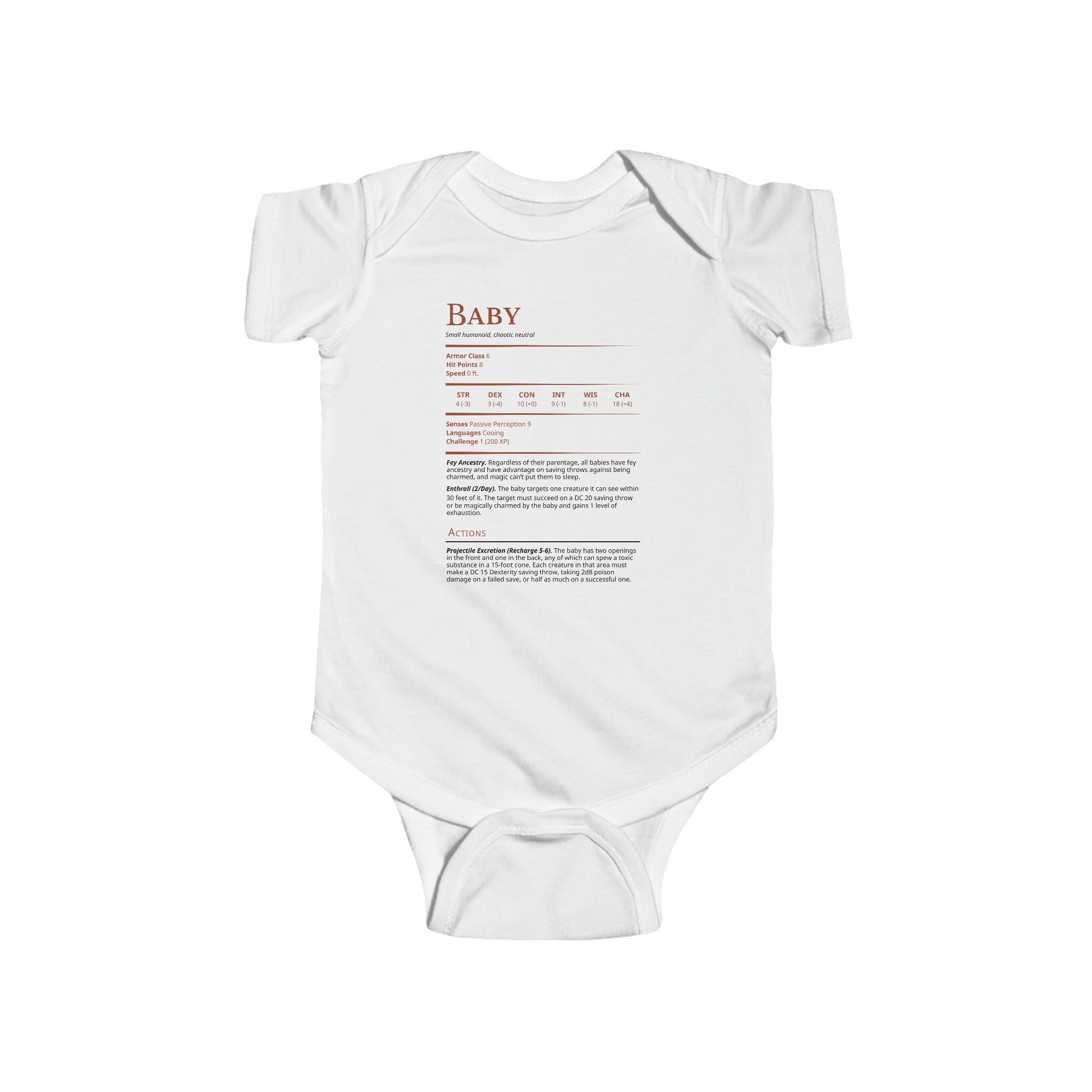 DND Cute Monster Stat Block Onesie Baby Bodysuit for New Parents ...