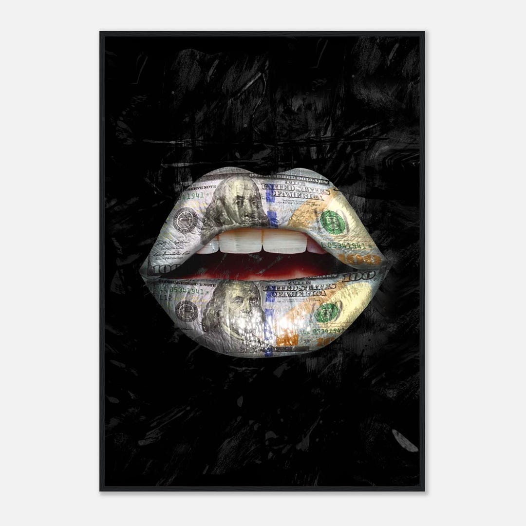 Money Lips Framed Poster, Hundred Dollar Bill Mouth, Black Luxury ...