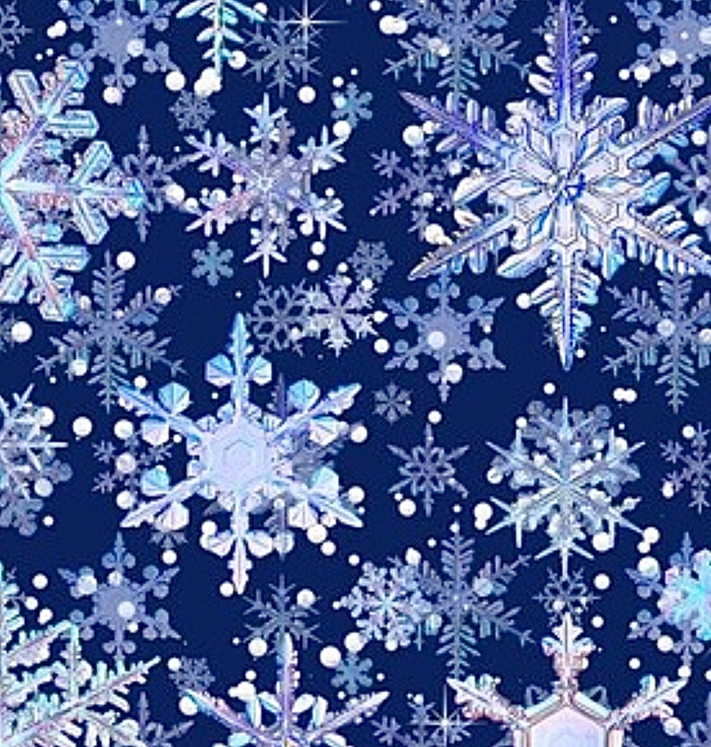 Fancy Snowflakes Blue Fabric By The Yard Cotton Jersey | Etsy