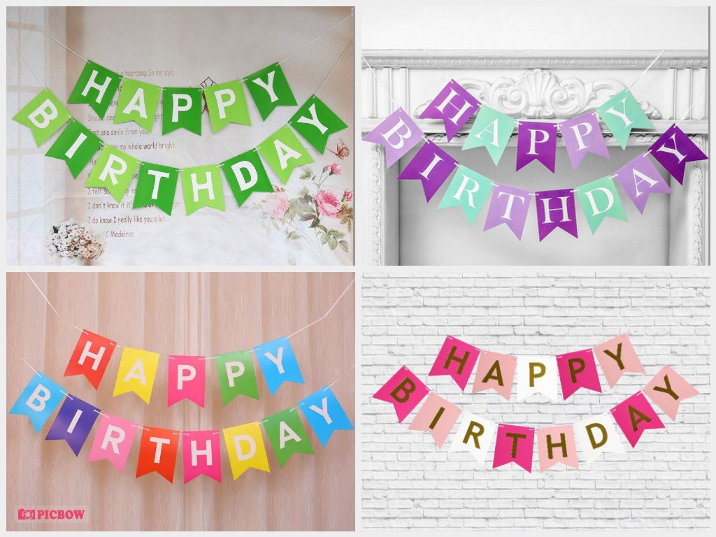 Happy Birthday Bunting Banner Party Decoration Garland Pastel Hanging ...