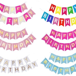 Happy Birthday Bunting Banner Party Decoration Garland Pastel Hanging ...