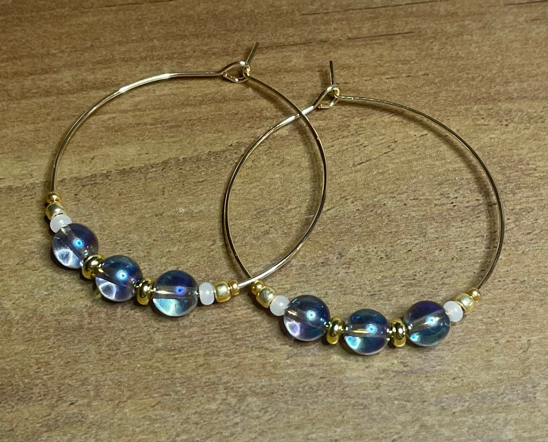 Gold Filled Beaded Hoops Angel Aura Quartz Beaded Hoops - Etsy
