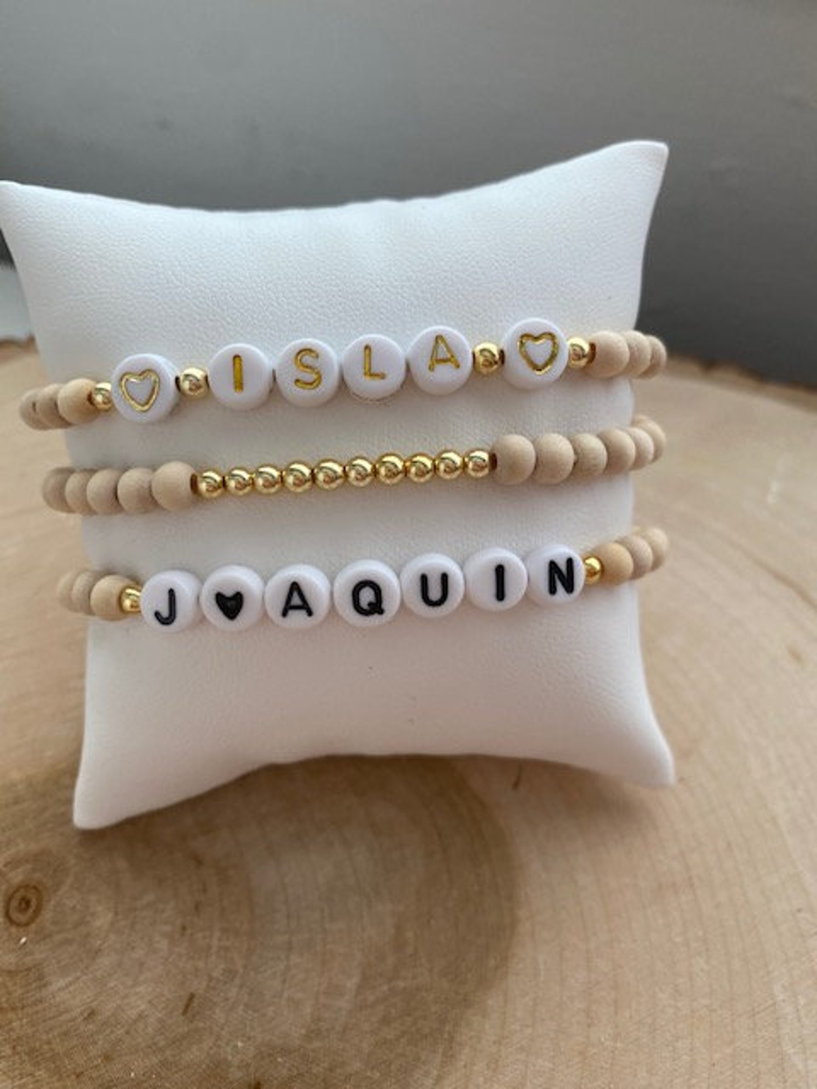 Children Name Bracelets, Natural Wood Bracelets, Personalized Beaded ...
