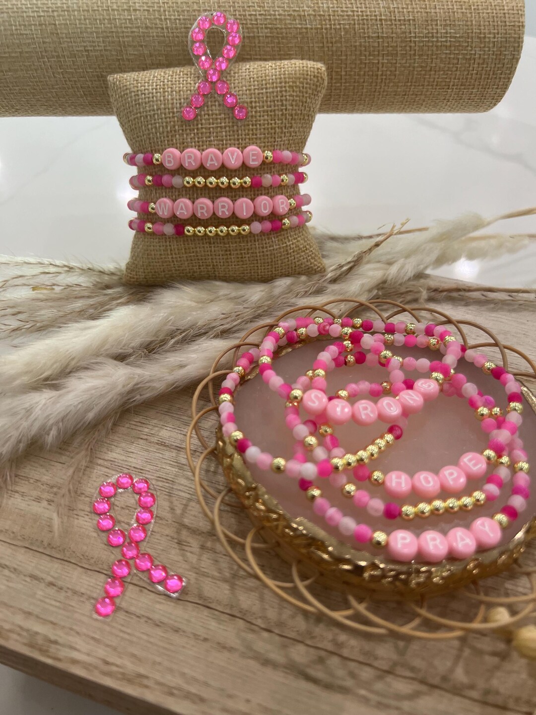 Breast Cancer Awareness Bracelets,pink Bracelet Stack, Beaded Bracelets ...