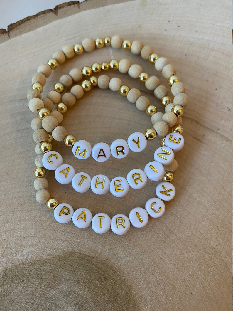 Children Name Bracelets Natural Wood Bracelets Personalized - Etsy