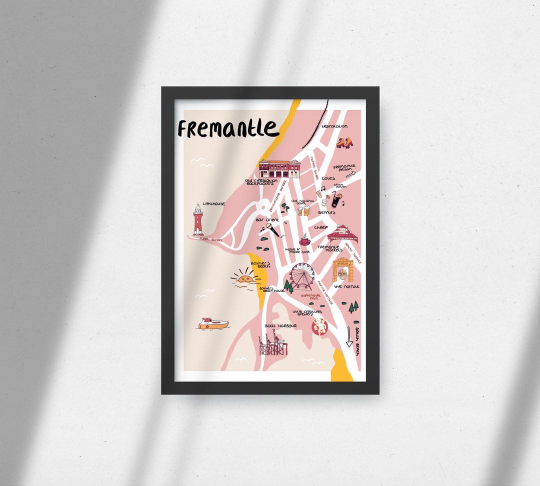 A4/A3 Illustrated Art Print - Map of Fremantle Australia - Backpackers ...