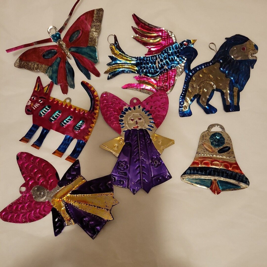 Vintage Mexican Folk Art Punched Tin Christmas Ornaments Set 7 - Etsy