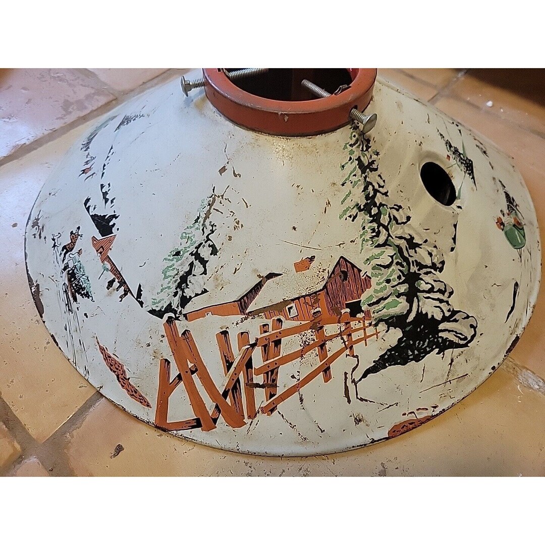 Vintage COLORAMIC Tin Lithograph Christmas Tree Stand Snow Scene - Etsy