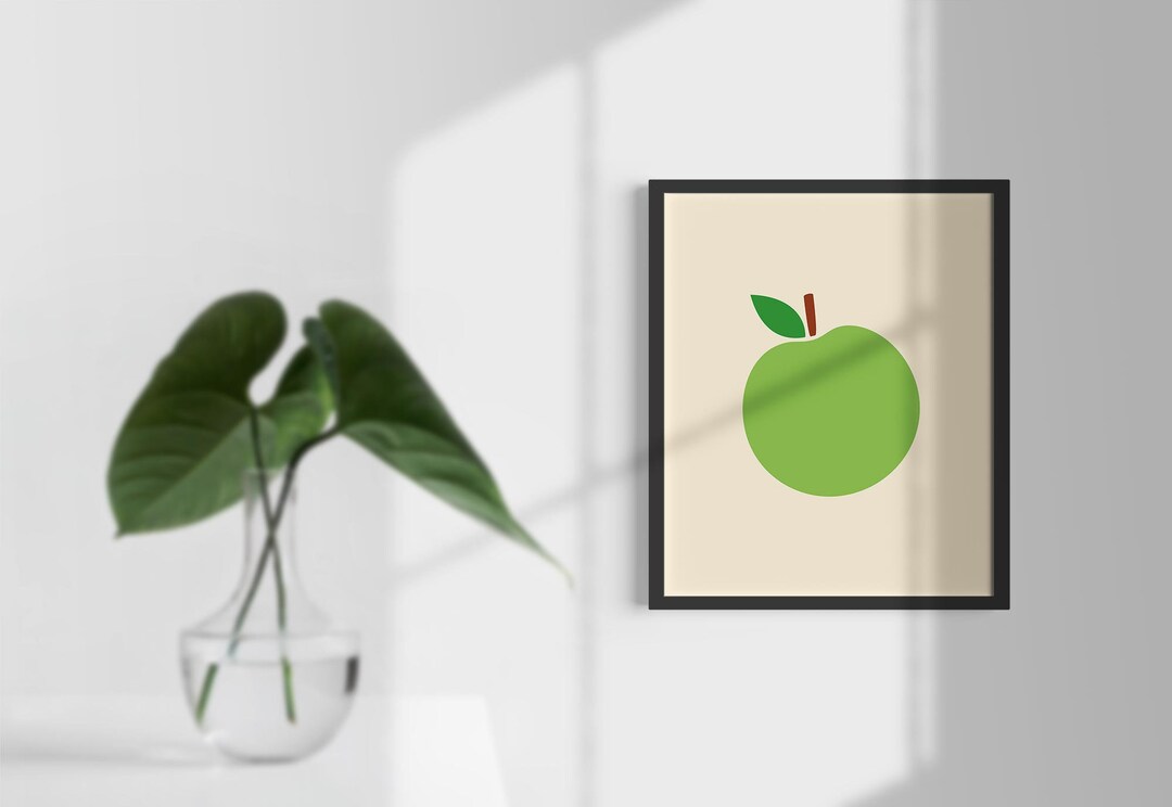 Green Apple Poster, Fruit Wall Art, Printable Kitchen Poster Gift for ...