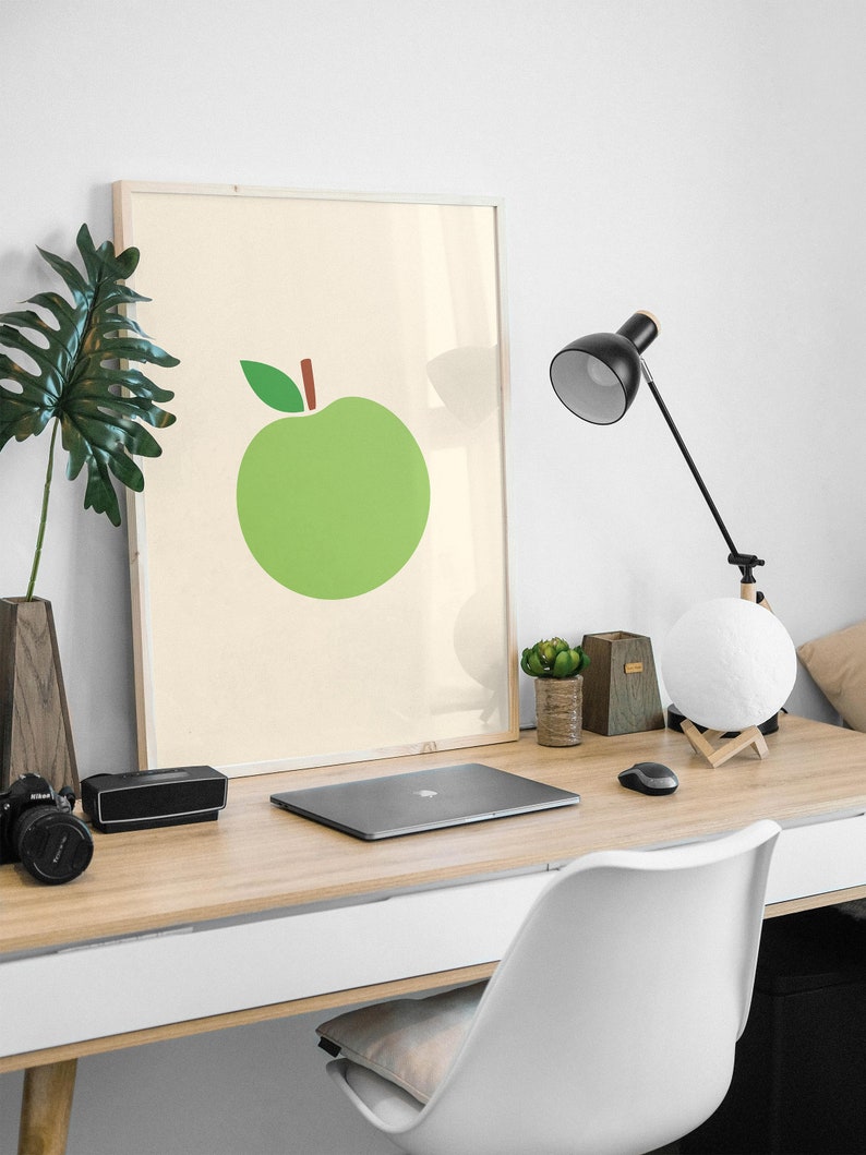 Green Apple Poster Fruit Wall Art Printable Kitchen Poster | Etsy