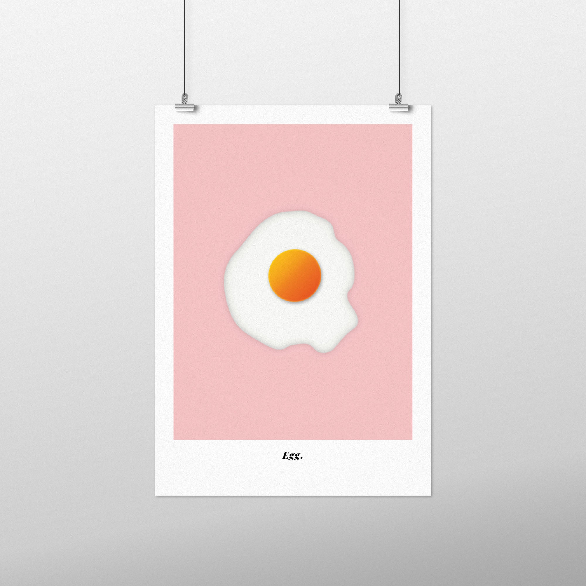 Fried Egg Poster in Pink, Kitchen Wall Art, Printable Food Poster Gift for Foodie, Digital ...
