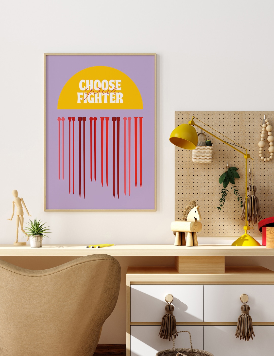 Knitting Needles Poster: Choose Your Fighter, Embroidery Wall Art ...