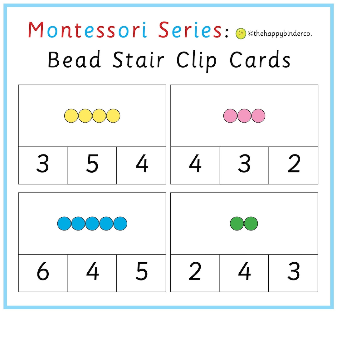 Montessori Short Colored Bead Stair Clip Card Printable, Montessori ...