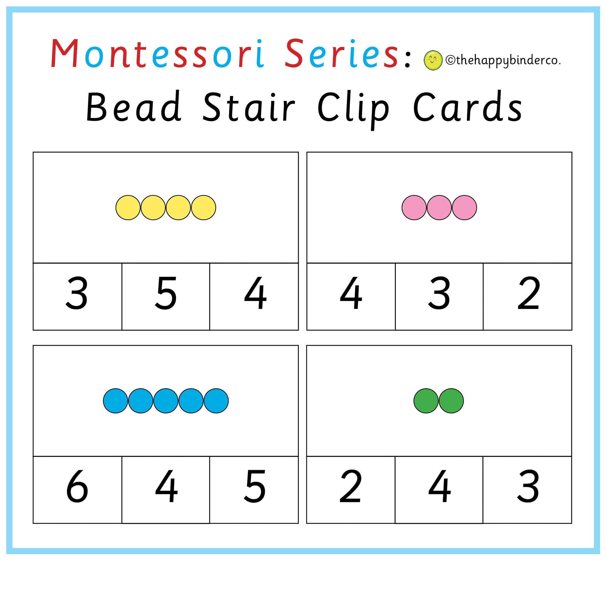 Montessori Short Colored Bead Stair Clip Card Printable, Montessori ...