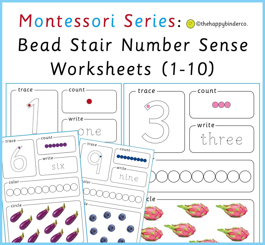 Montessori Short Colored Bead Stair Number Sense Printables, Montessori ...