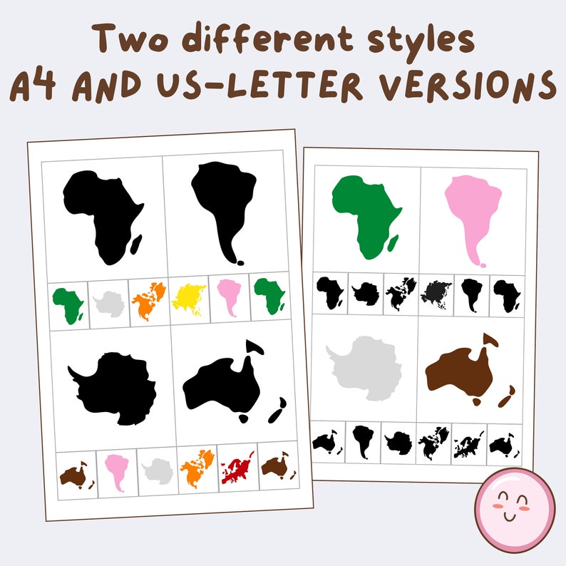 Montessori Continent Clip Card Printable, Preschool Montessori Shadow ...