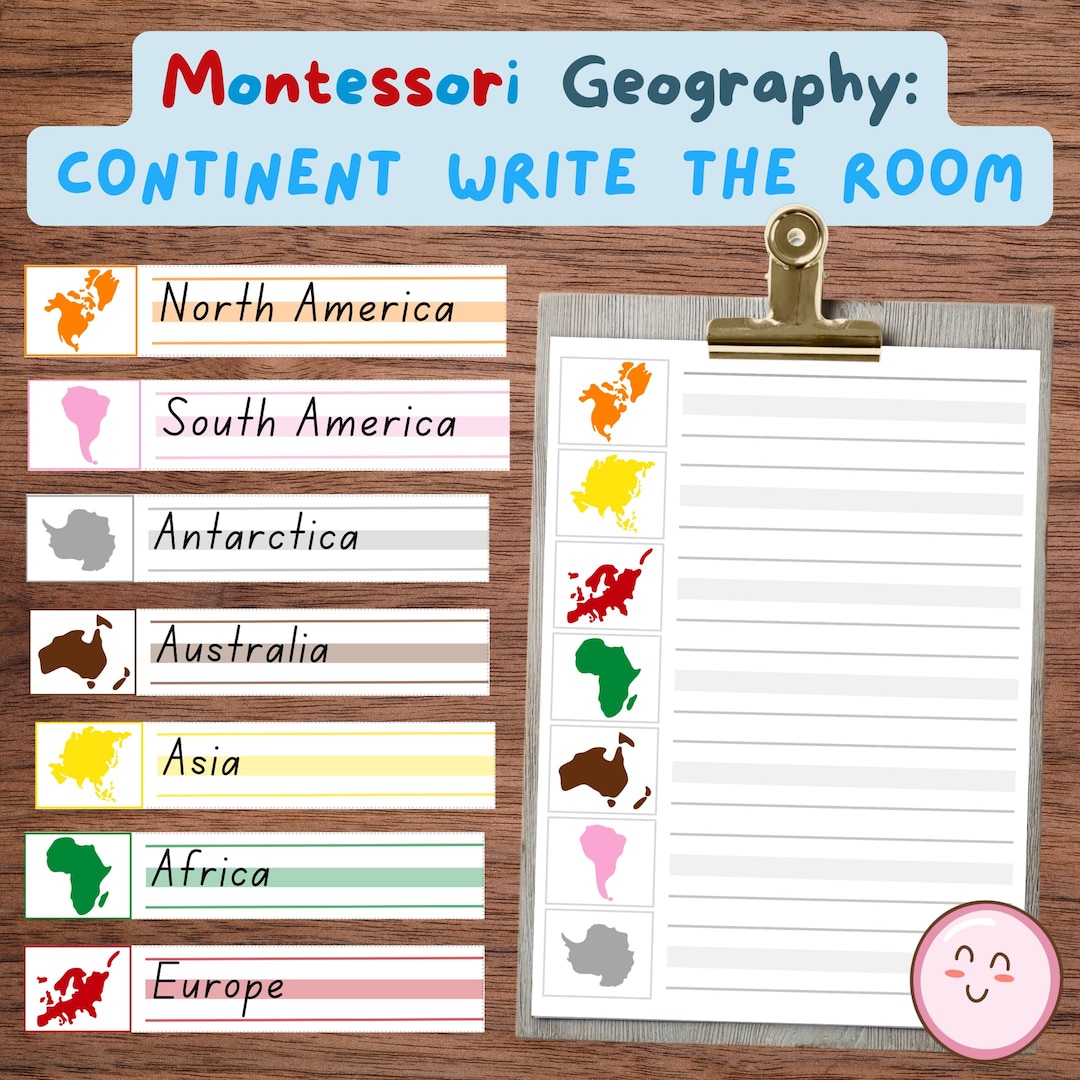 Write the Room Continents, Silhouette Writing Sheet With Colored Labels ...