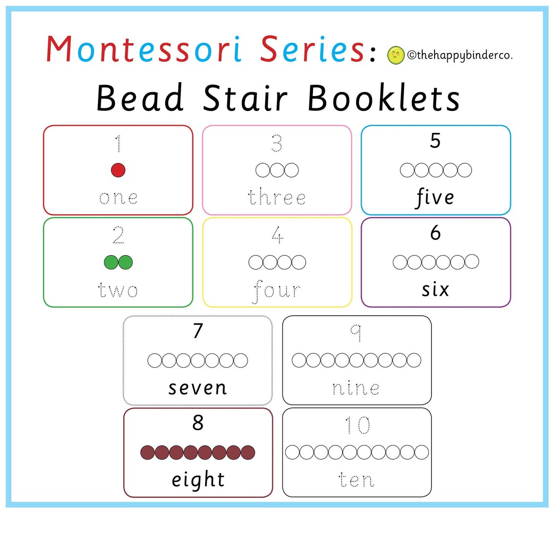 Montessori Short Colored Bead Stair Booklets, Montessori Preschool ...