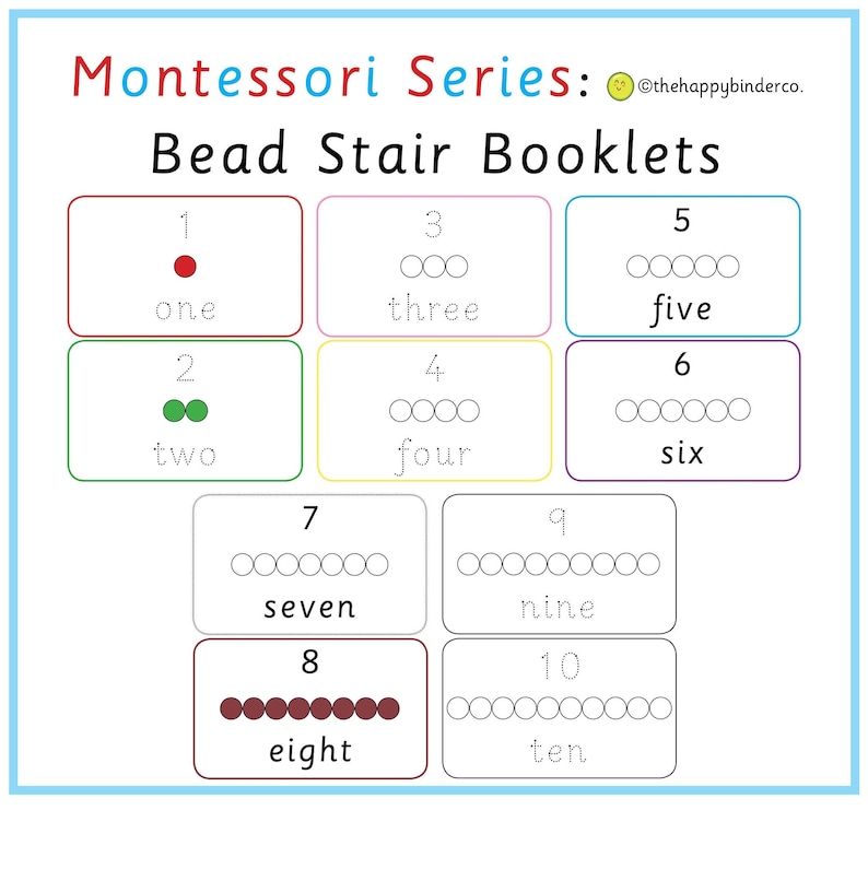Montessori Short Colored Bead Stair Booklets, Montessori Preschool ...