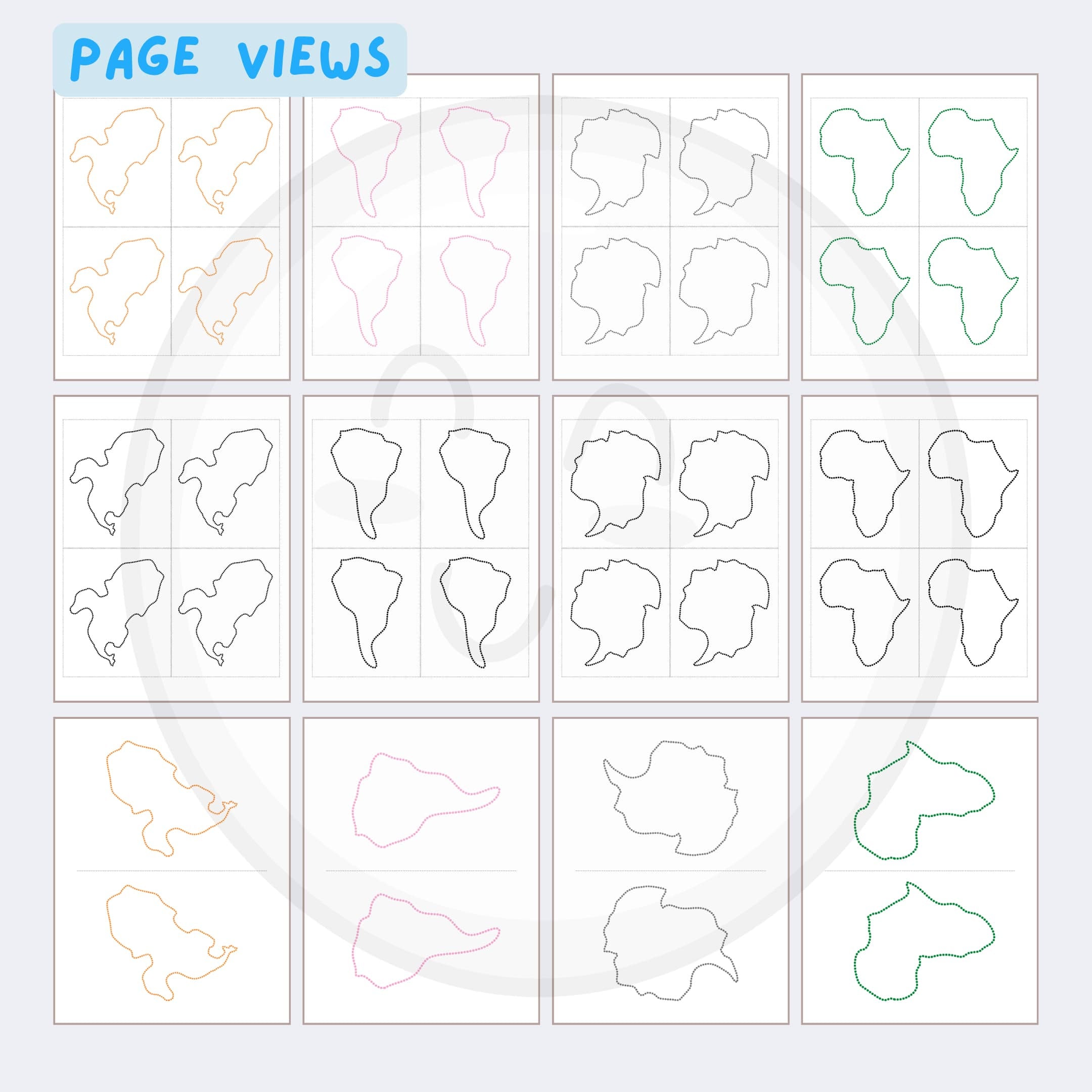 Montessori Continent Pin Punching Pages, Blackline and Colored Pages ...