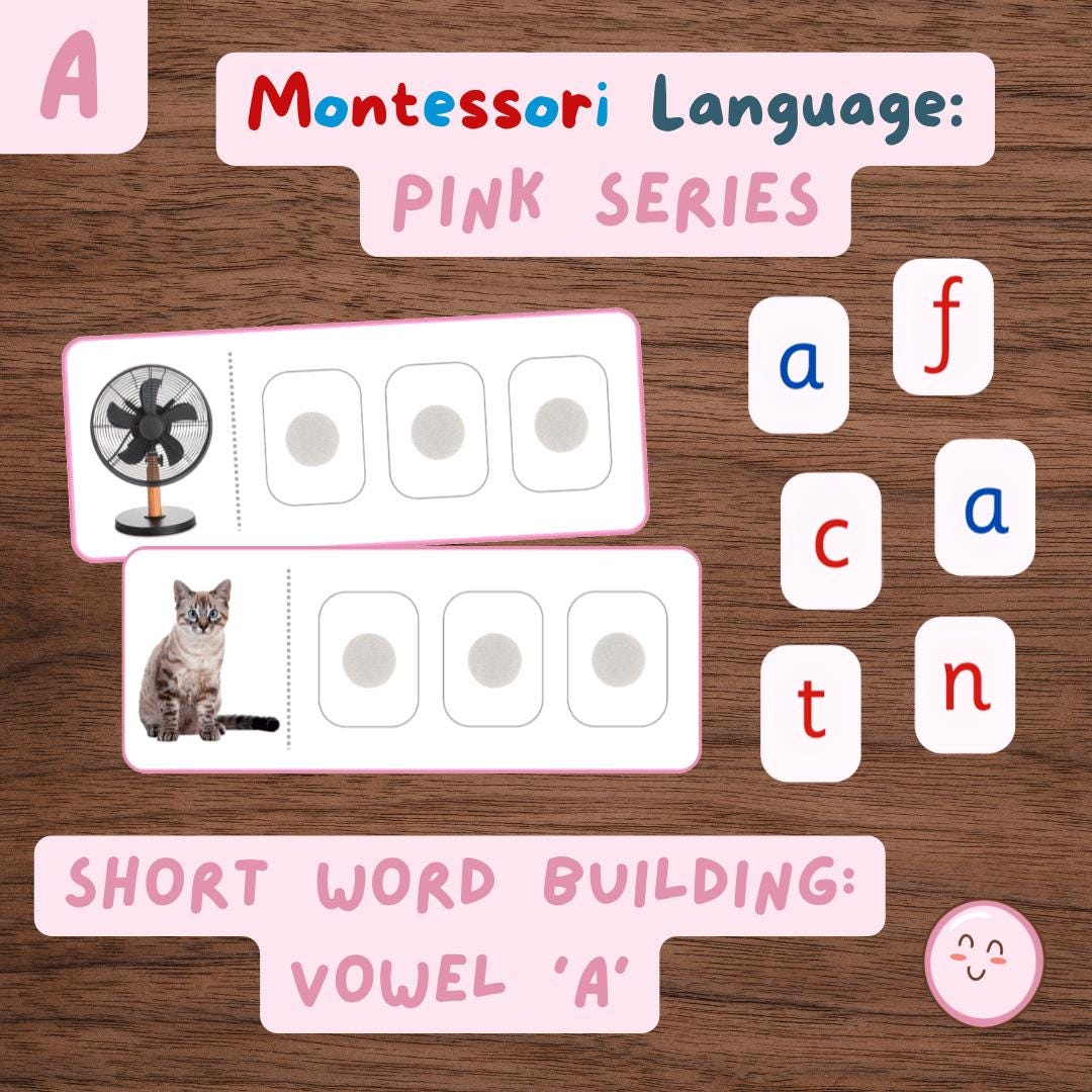 Short Word Building, Vowel A: CVC Cards With Letter Tiles, Montessori ...