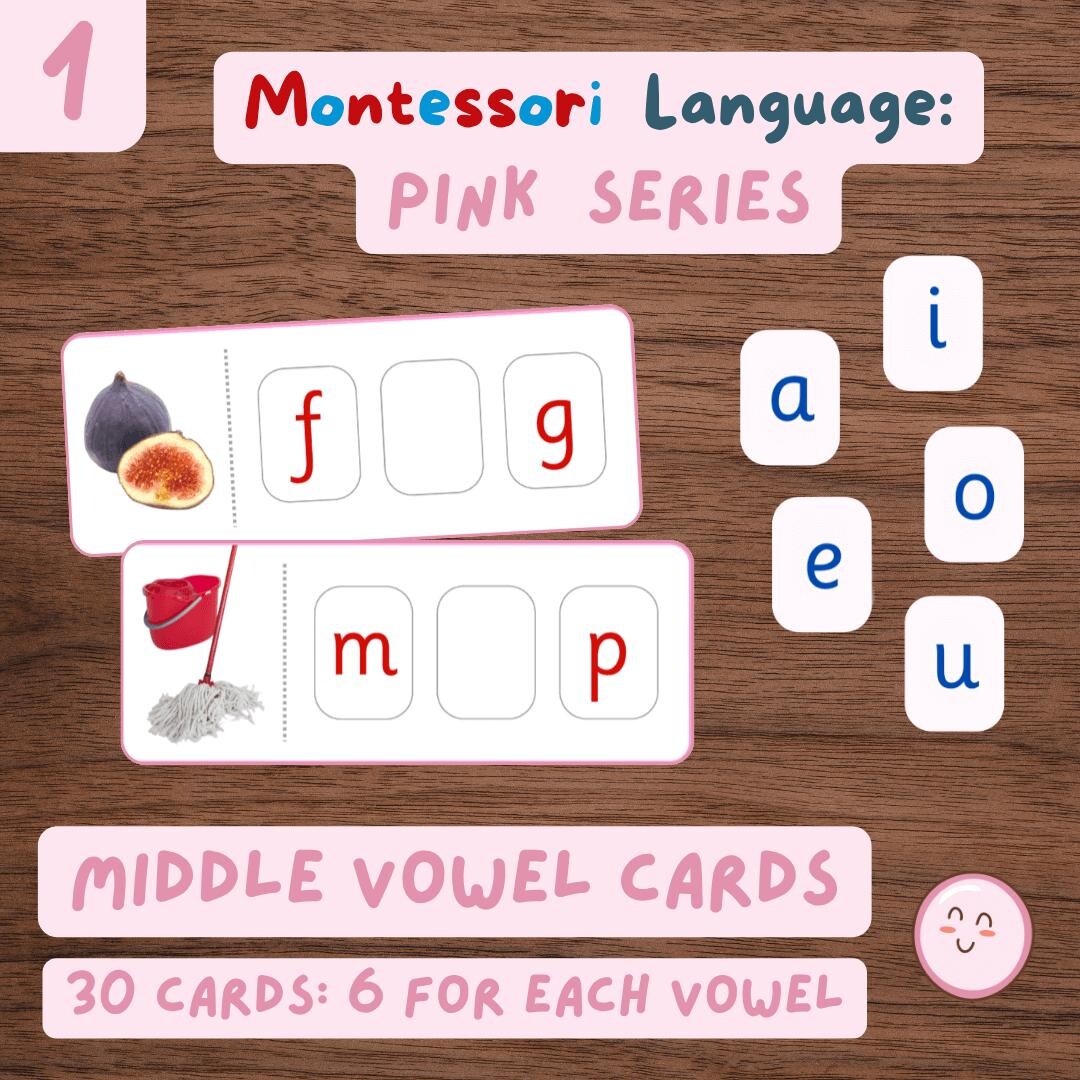Missing Middle Vowels, Set 1: 30 Cards Featuring CVC Words, Montessori ...