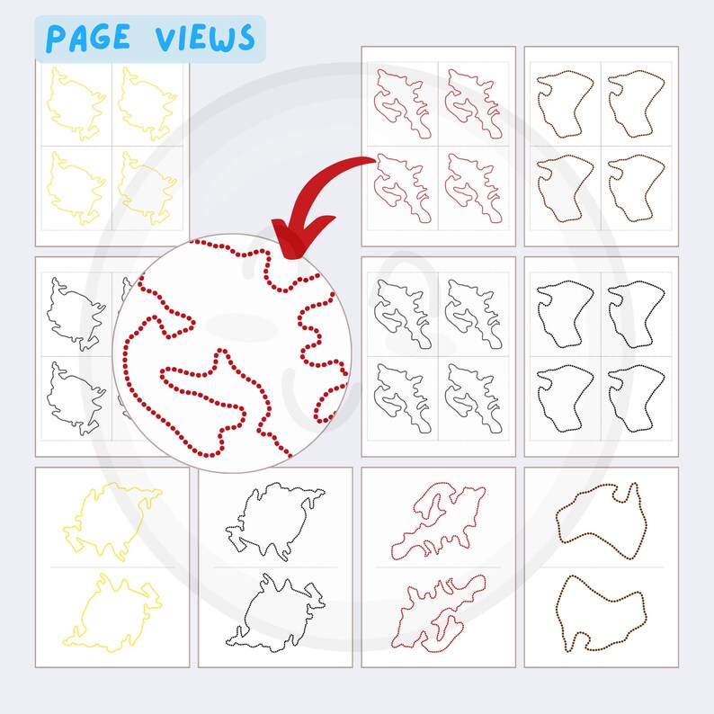 Montessori Continent Pin Punching Pages, Blackline and Colored Pages ...