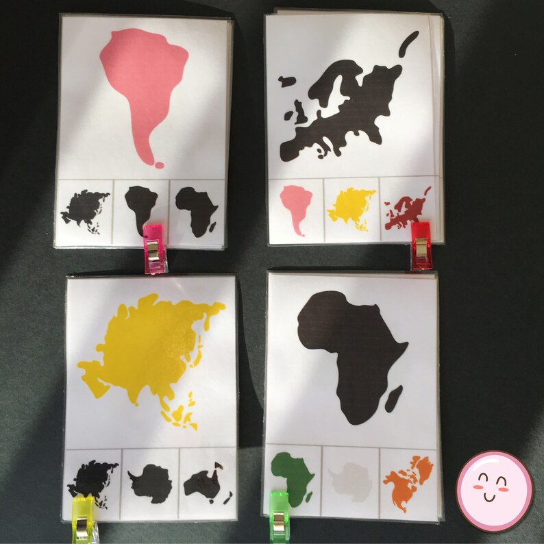 Montessori Continent Clip Card Printable, Preschool Montessori Shadow ...