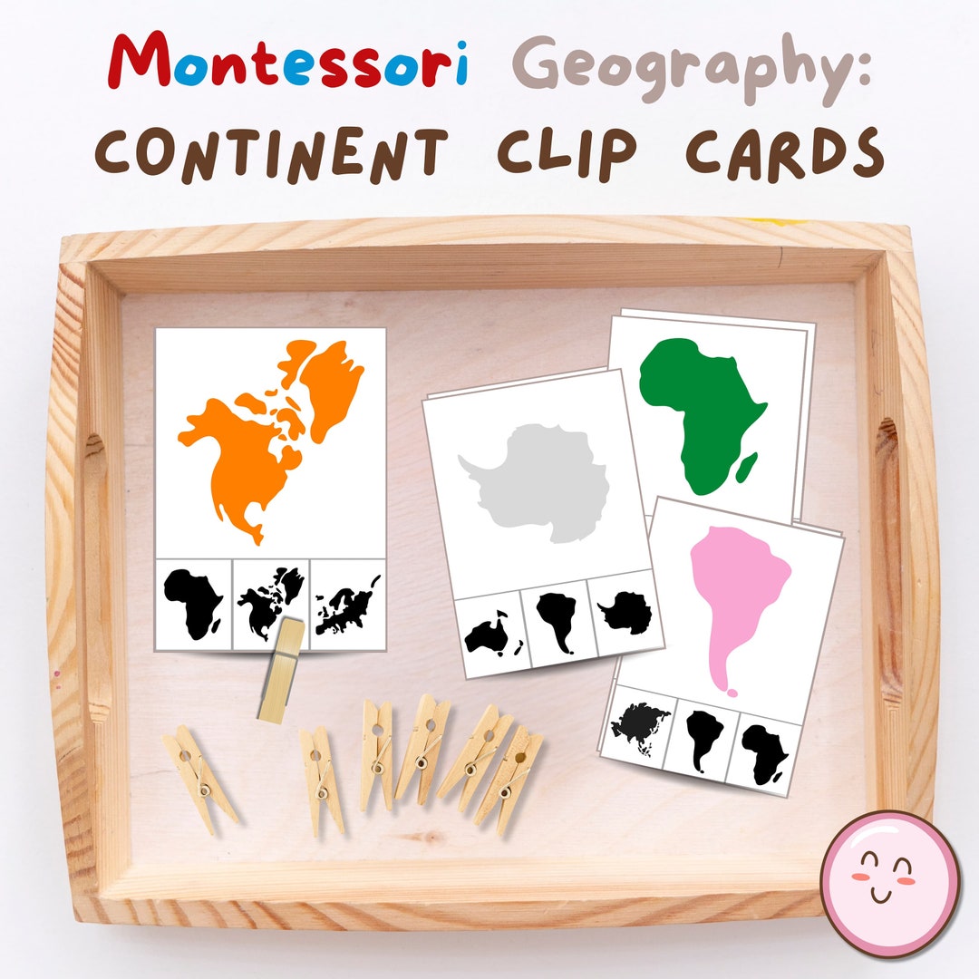 Montessori Continent Clip Card Printable, Preschool Montessori Shadow ...