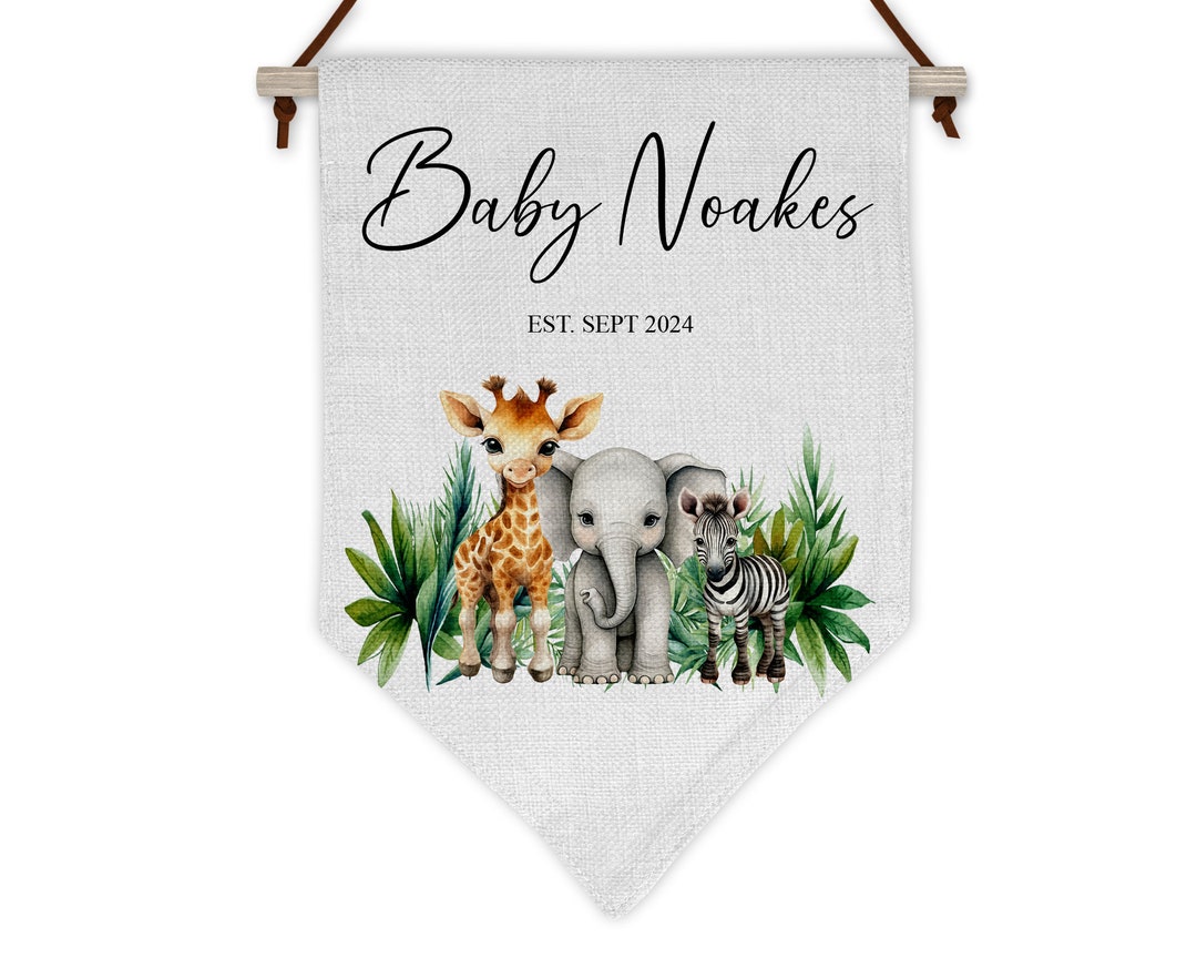 Baby Announcement Flag | Safari Flag | Wall Hanging | Jungle Flag ...